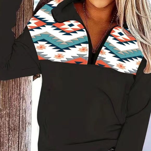 Tops | Black Half Zip Pullover With Aztec Print | Poshmark